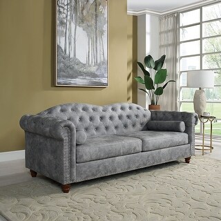 Grey Traditional Velvet Chesterfield Upholstered Sofa with Nail Head ...