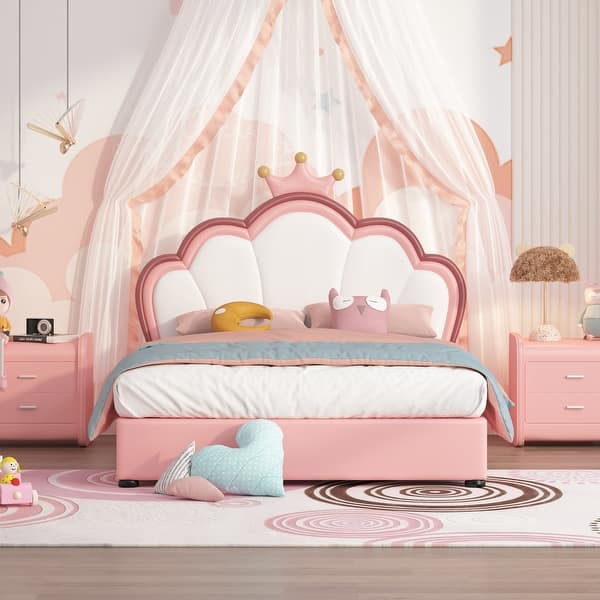 Luxury PU leather Bed Frame with crown Shaped Headboard - Bed Bath ...