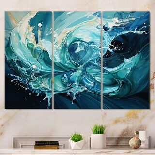 Designart "Blue Fluid Grind I" Abstract Marble Canvas Prints Set - Bed ...