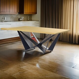 79 Inch Dining Table, Natural Brown Rectangular Wood Top, Black Metal ...