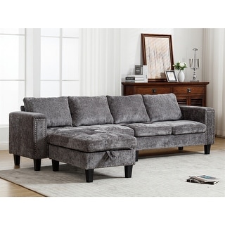 5 Seat Modular Chenille Convertible Sectional Sofa w/ Storage Ottoman - Bed Bath & Beyond - 41516609