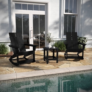 2 Modern Dual Slat Poly Resin Adirondack Rocking Chairs with Side Table ...