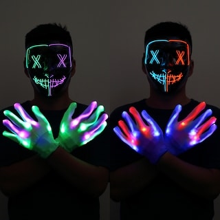 2PACK Halloween Led Mask skeleton Gloves Set ,Light Up Scary Mask Purge ...