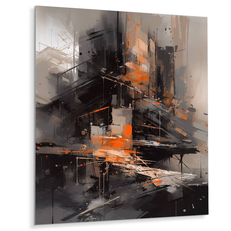 Designart "Black And Orange Architectural Tapestry" City Art Deco Metal ...