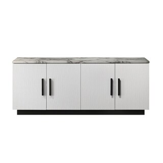 Matilda 63" White Cabinet Console Table with White Faux Marble Top ...