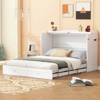 Full Size Murphy Bed with Drawer, Pulley Structure Design Wall Bed ...