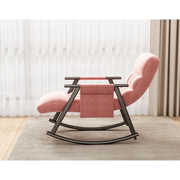 Foldable Rocking Chair Lounge Chair Pink Velvet Accent Chair with Side Pockets Adjustable High Back and Foot Rest Bed Bath Beyond 41196955