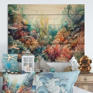 Designart "Vibrant Coral Reef III" Modern Landscape Beach Print on ...