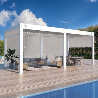 Outdoor Louvered Pergola with Adjustable Aluminum Rainproof Roof and ...