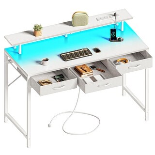 47" Computer Desk with 3 Drawers, Office Desk Gaming Desk with LED ...