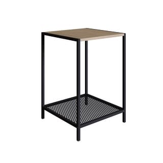 York Brown Side Table Black Iron Legs Mesh Shelf Storage - Bed Bath ...
