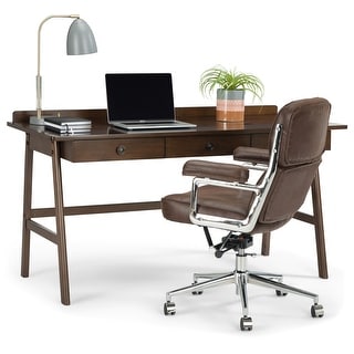 WYNDENHALL Lisa SOLID WOOD Transitional 60 inch Wide Desk in Natural Aged Brown - Bed Bath ...