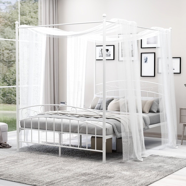 White metal canopy bed frame store