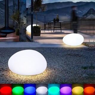 Pebble Solar LED Glow Pathway Garden Light with Remote - 12" - Bed Bath ...