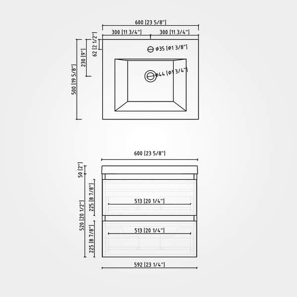 24/30/36 inch Wall-Mounted Bathroom Vanity Set in Grey Oak with ...