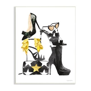 Stupell Chic Fashion Accessory Arrangement Stacked Glam Shoes Wood Wall ...