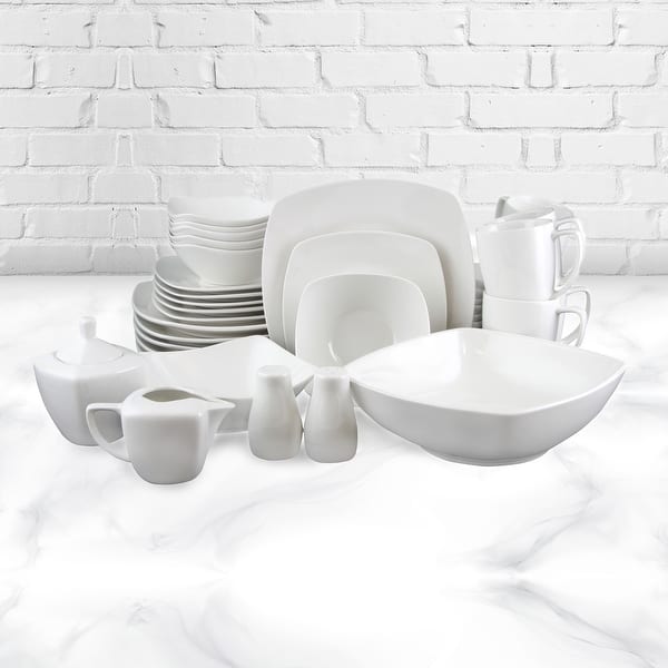 Sleek and Modern White Buffetware Dinnerware Complete 39 Piece Set - On ...