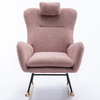 Comfy Wingback Rocking Armchair w/ Headrest for Living Room,Pink - Bed ...