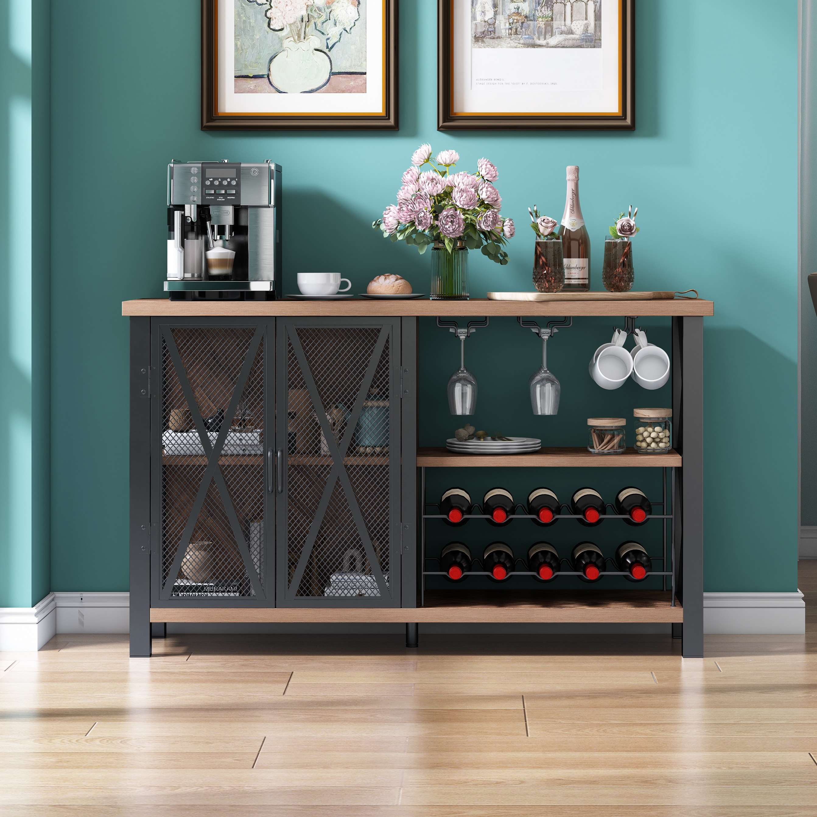 Wooden sideboard with wine rack store