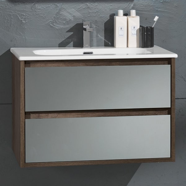 Loto 24" Wall-Mount Bathroom Vanity & Basin Set w/ Glass Front - Bed ...