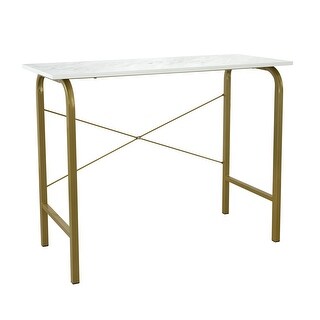 40" Bella Home Office Desk with Faux Marble Top and Brass Frame, Faux ...
