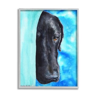 Stupell Bashful Labrador Dog Portrait Vibrant Blue Framed Wall Art ...
