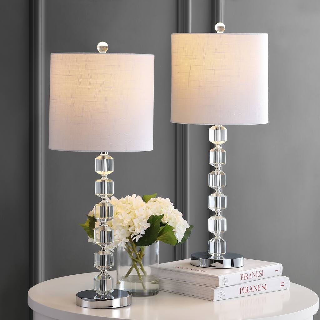 Trevor 27.5" Modern Stacked Crystal/Metal LED Table Lamp, Chrome/Clear ...