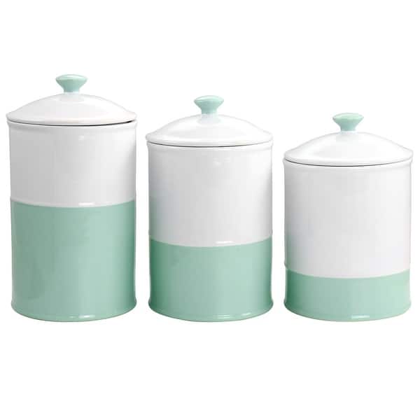 Martha Stewart Stoneware Canister and Lid 3 Pc Set in Mint and White ...