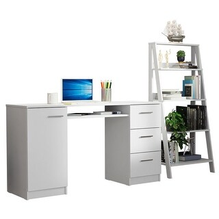 Madesa Office Desk 53in and Ladder Shelf Standing Bookcase - White ...