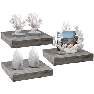 3 Pack Square Mounted Floating Shelves - Rustic Wood Display Ledge ...