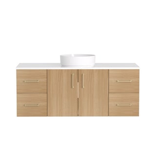 48 in. Floating Bathroom Vanity Quartz White Top Round Vessel Sink ...