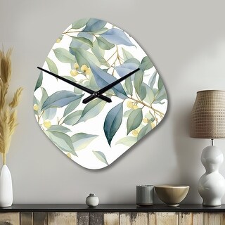 White Green Minimalism Eucalyptus Essence I - Floral Wall Clocks ...