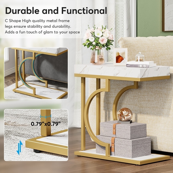 Narrow Side Table White Gold Side Table C Shaped End Table Modern Bedside Table Small Side Table for Couch Living Room On Sale Bed Bath Beyond 38325044