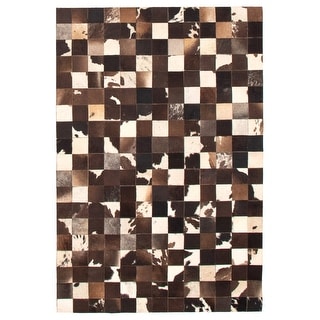 ECARPETGALLERY Handmade Cowhide Patchwork Dark Brown Leather Rug - 4'4 ...