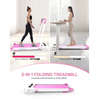 2 in 1 Under Desk Folding Treadmill LED Display Pink Walking Machine ...