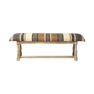 59 Inch Upholstered Jute Bench in Beige and Brown with Solid Wood Legs ...