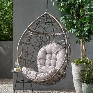 Outdoor Teardrop Hanging Chair with Water-Resistant Cushions, Rattan ...