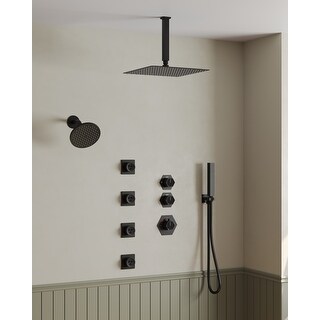 Triple Heads 12" Rainfall & Two 6" High Pressure Shower System with 3 ...