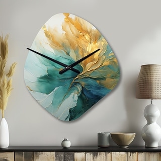 Gold And Teal Aurora Harmony - Abstract Spirals Large Wall Clock in ...