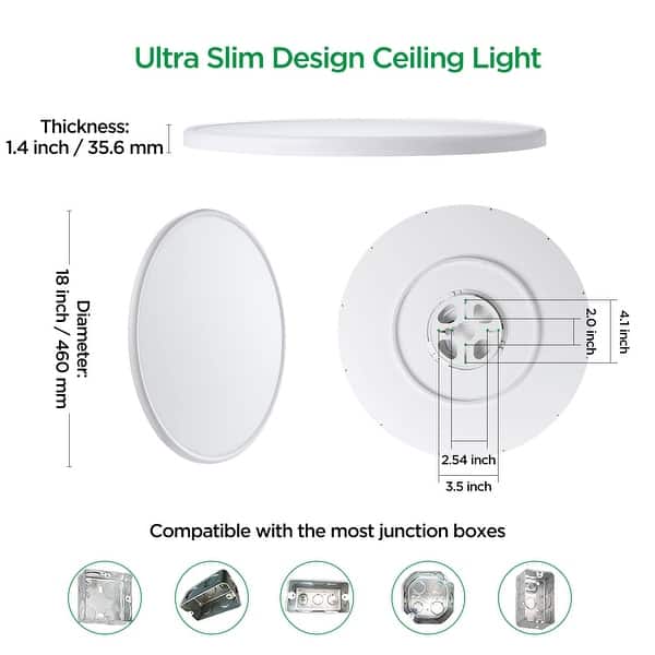 18 Inch Black Flush Mount Led Ceiling Light Fixture Ultra-Thin Round ...
