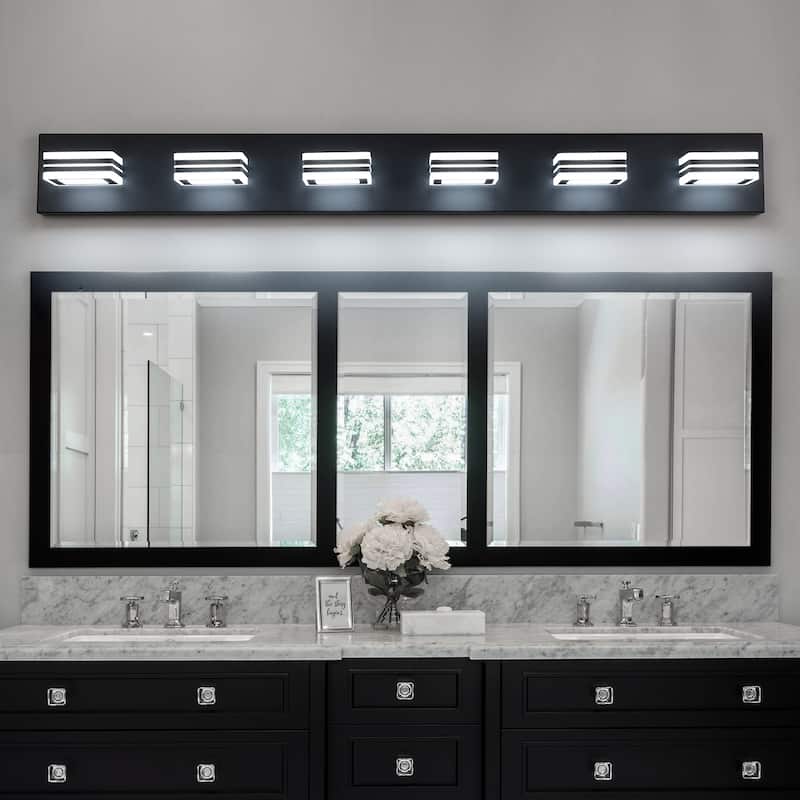 LED Modern Black Vanity Lights, 6-Lights Acrylic Matte Black Bathroom ...