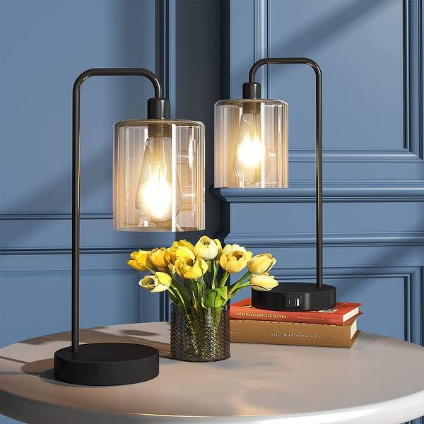 Set of 2 Touch Control Bedside Lamp with Type C Port LED Bulb Included ...