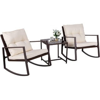 Outsunny 3 Piece Rocking Wicker Bistro Set, Outdoor Patio Furniture Set ...