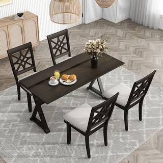 5-Piece Extendable Dining Table Set with 4 Chairs, Walnut - Bed Bath ...