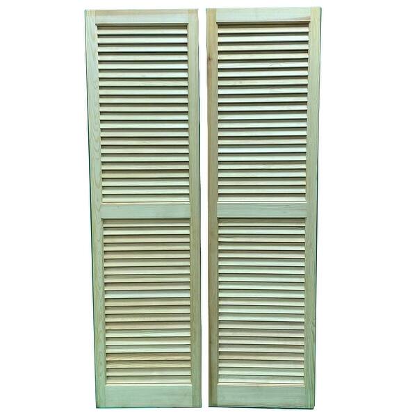 Solid Wood LOUVERED SHUTTERS, 1 PAIR (2 PCS), 15"(W) x 55"(H) - 55 ...