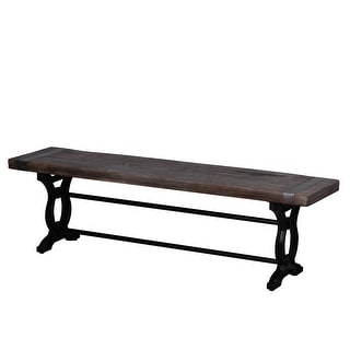 66 Inch Accent Bench, Wood Seat, Double Pedestal Base, Rich Brown ...