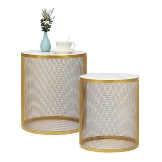 Metal Round End / Side Tables Nesting Nightstands Set of 2 Waterproof ...