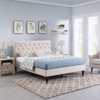 Fully-Upholstered Queen-Size Platform Bed Frame Beige - Bed Bath ...