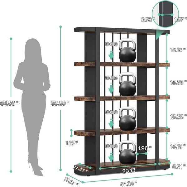 5-Tier Industrial Bookshelf, Heavy-Duty Bookcase and Bookshelves with ...
