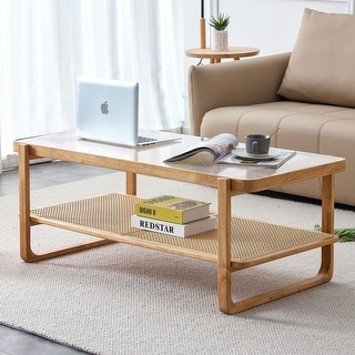 Solid Wood Glass Desktop Coffee Table - Bed Bath & Beyond - 42716139